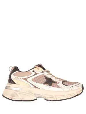 GOLDEN GOOSE Lightstar Mesh Upper And Heel Leather Toe And Spur Tpu Star - White/beige/brown