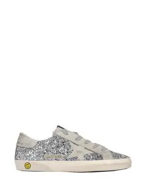 GOLDEN GOOSE Super Star Glitter Upper Suede Star And Heel - Silver/ice