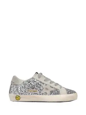 GOLDEN GOOSE Super Star Glitter Upper Suede Star And Heel - Silver/ice