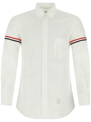 Thom Browne Classic Shirt W/ Rwb Grosgrain Armbands In Poplin - White