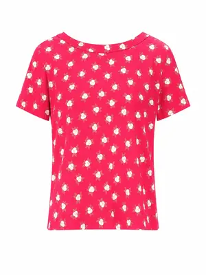 LAURA URBINATI Short Sleeves Crew Neck Top Camelia Print