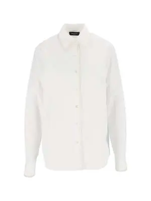 Fabiana Filippi Camicia Dritta In Popeline Con Filo Diamante,dettaglio Tulle Color Bianco Ottico - White