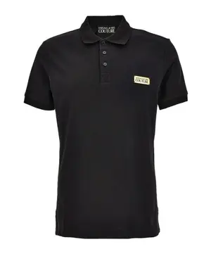 Versace Logo Plaque Short-sleeved Polo Shirt - Black