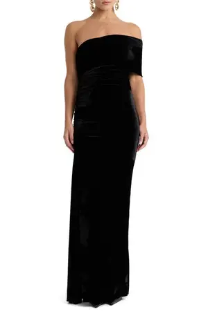 Bardot Calia Lace Velour Off The Shoulder Maxi Dress - Black
