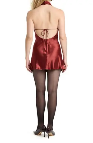 Bardot Kristina Mock Neck Satin Halter Minidress