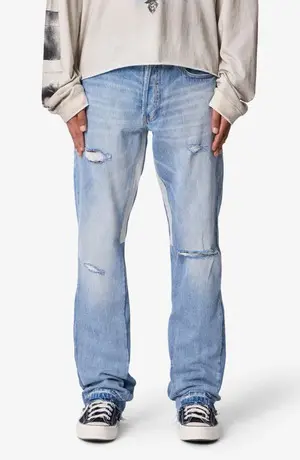Mnml B484 Distressed Flare Jeans - Light Blue