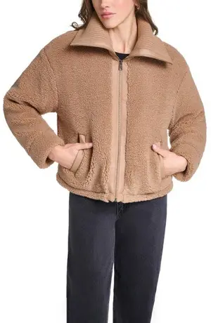 LEVI'S Floral Print Faux Shearling Bomber Jacket - Chestnut