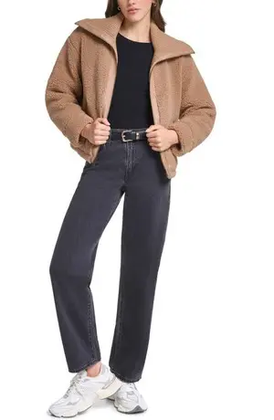 LEVI'S Floral Print Faux Shearling Bomber Jacket - Chestnut