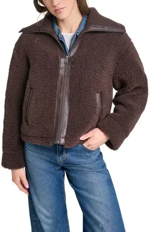 LEVI'S Floral Print Faux Shearling Bomber Jacket Java