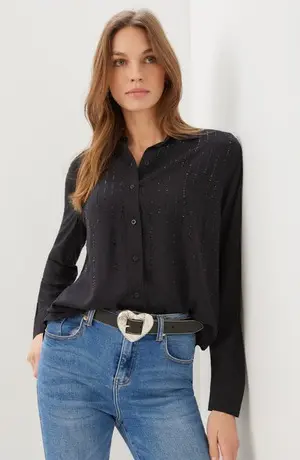 Karen Kane Gemstone Embellished Rayon Shirt