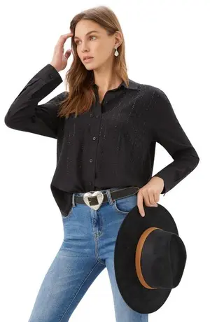 Karen Kane Gemstone Embellished Rayon Shirt