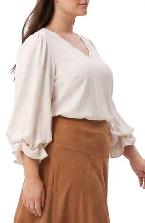 Karen Kane Layered Sleeve Asymmetric Top - Ecru