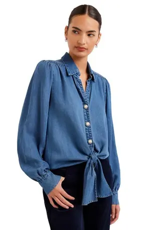 Karen Kane Tie Front Denim Top