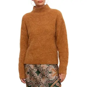 Karen Kane Mock Neck Boucle Sweater - Camel