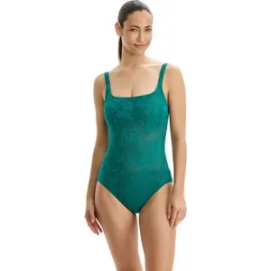 GOTTEX Chantilly Lace Textured Square Neck One Piece Swimsuit Green