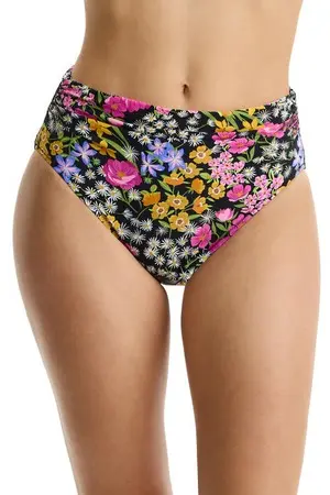 GOTTEX Havana Heat Shirred High Waist Swim Bottom - Black