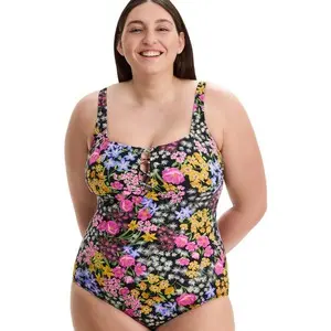 GOTTEX Havana Heat Square Neck One Piece Swimsuit - Black