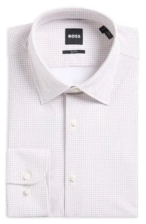 BOSS Hank Slim Fit Performance Stretch Geometric Dress Shirt