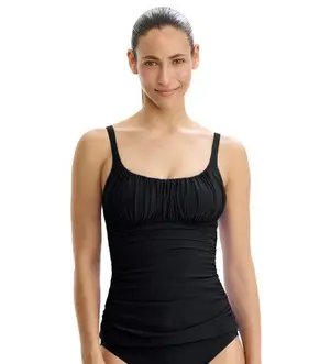 GOTTEX Tutti Frutti Shirred Peasant Tankini Top Swimsuit - Black