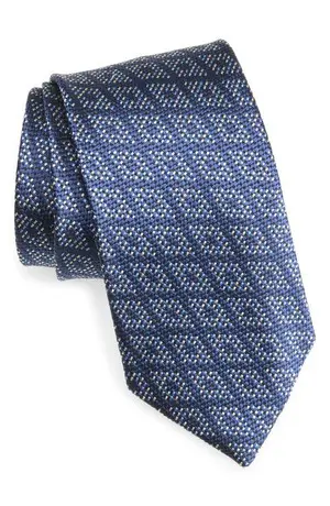 David Donahue Geometric Jacquard Silk Tie - Navy