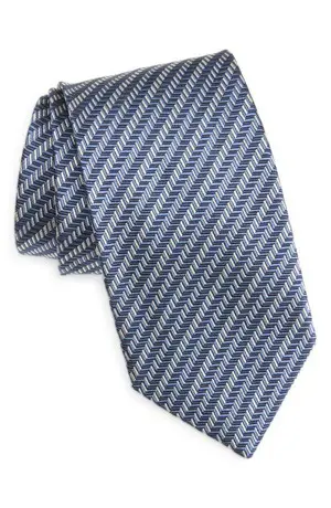 David Donahue Stripe Jacquard Silk & Cotton Tie - Blue