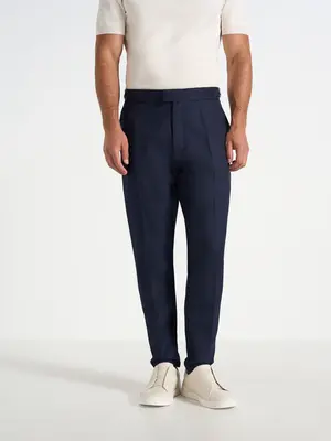 Manière De Voir Hubert Slim Fitted Tailored Trousers - Navy