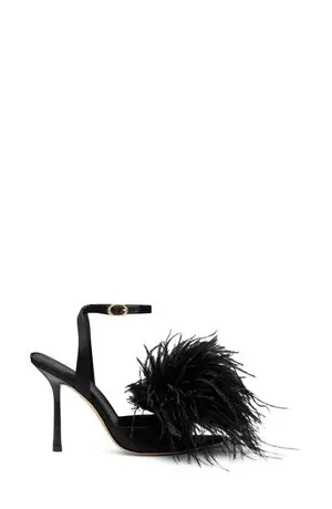 STUART WEITZMAN Boa Feather Sandal - Black