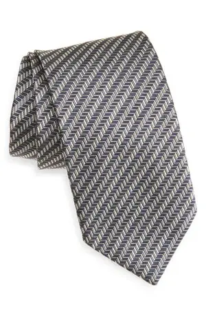 David Donahue Stripe Jacquard Silk & Cotton Tie - Gray