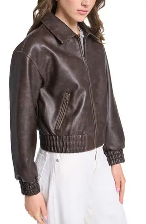 LEVI'S Faux Leather Bomber Jacket - Brown