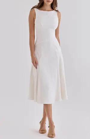 House Of Cb Alyssia Embroidered Satin Midi Dress - White