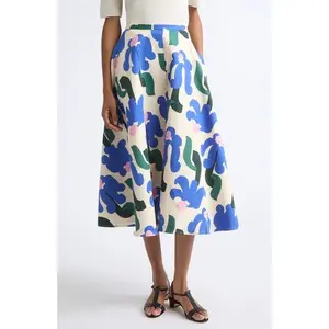 Marimekko Viritt Kukkahattu Floral Cotton & Linen Skirt - Blue