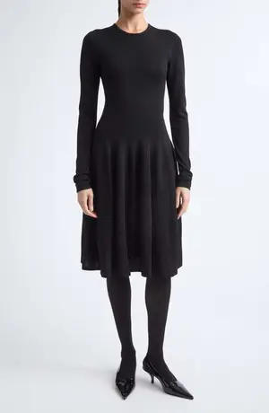 TOTEME Sculpted Knit Long Sleeve Dress - Black