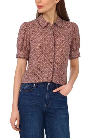 CECE DUPRAZ Print Scallop Puff Sleeve Shirt
