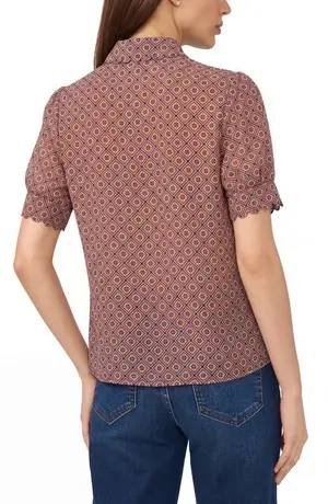 CECE DUPRAZ Print Scallop Puff Sleeve Shirt