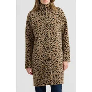 NVLT Eyelash Knit Knee Length Coat - Cheetah