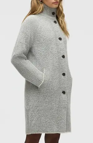 NVLT Eyelash Knit Knee Length Coat - Herringbone