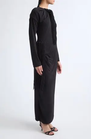 Altuzarra Garland Long Sleeve Fringed Jersey Maxi Dress