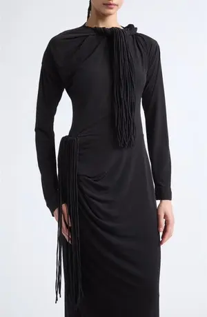 Altuzarra Garland Long Sleeve Fringed Jersey Maxi Dress