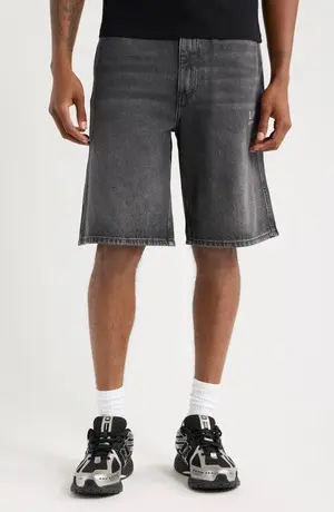 L/AB C/O OFF-WHITE Diagonal Logo Denim Shorts - Phantom Black