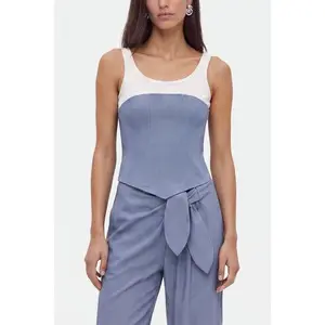 NOCTURNE Denim Trim Blouse
