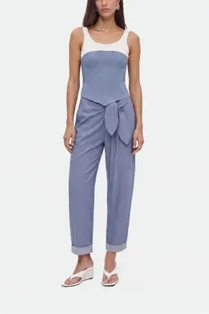 NOCTURNE Denim Trim Blouse
