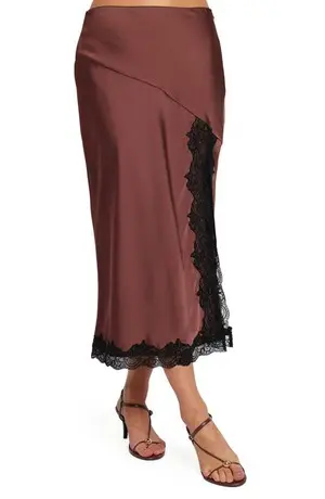 PETAL & PUP Theoni Lace Trim Slit Midi Skirt