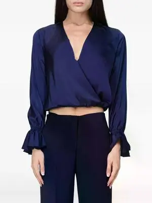 HANITA Ruffled-cuff Wrap Blouse - Blue