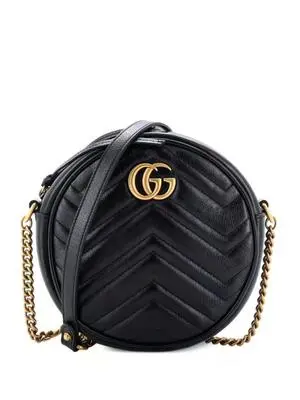 Gucci Gg Marmont Round Shoulder Bag Matelasse Leather Mini Crossbody Bag - Black