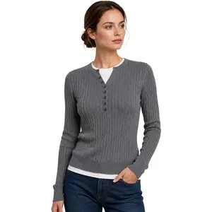 GALLERY SEVEN Wool Blend Cable Knit Layered Look Pullover Top - Heather Gray