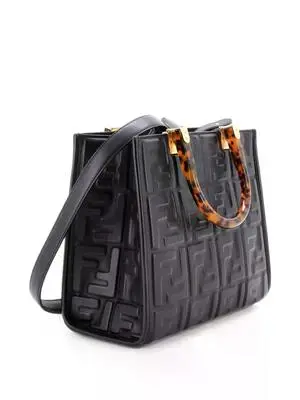 Fendi Sunshine Shopper Tote Zucca Embossed Leather Small Shoulder Bag