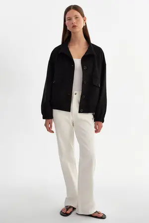 LAMARQUE Fidelina | Faux Suede Bomber Jacket - Black