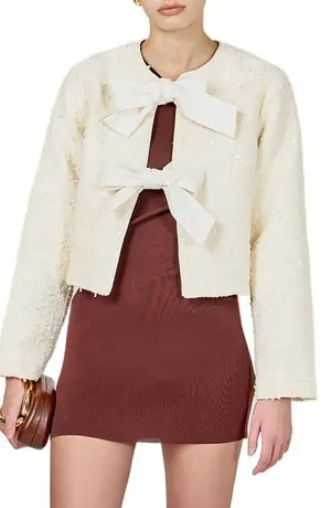 Endless Rose Contrast Bow Sequin Tweed Jacket