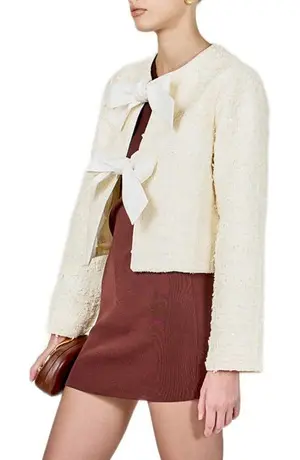 Endless Rose Contrast Bow Sequin Tweed Jacket