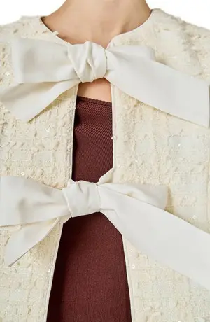 Endless Rose Contrast Bow Sequin Tweed Jacket